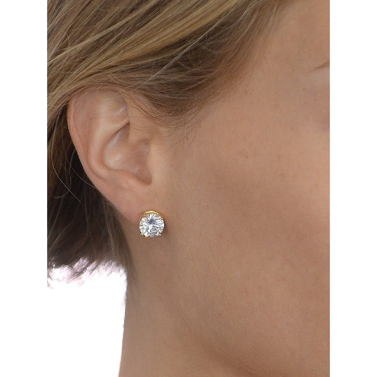 Mariell Cubic Zirconia Crystal Gold Stud Earrings, 2 Carat Round CZ Solitaire, Imitation Diamond Earrings