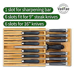 Bamboo Knife Drawer Organizer, Kitchen Knife Holder Drawer, Silverware Tray with Dividers
