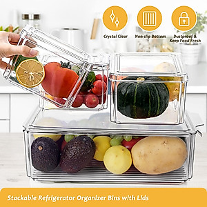 Zvonema ZNM Refrigerator Organizer Bins, 13 Pack Stackable Plastic Fridge Organizers, Storage Clear Bin with Handle for Kitchen, Freezer, Cabinet, Countertops Organization - BPA Free