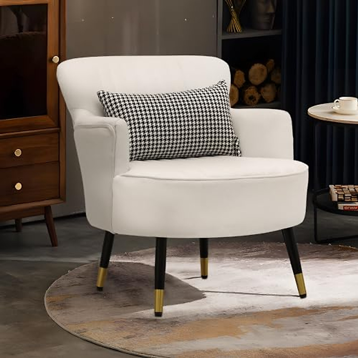 MoNiBloom Accent Chair Modern Armchair Single Sofa Chair with Lumbar Pillow, Mid Century Modern Comfortable Leatheraire Reading Chair for Living Room Bedroom, Metal Legs Back Club Arm Chair, White