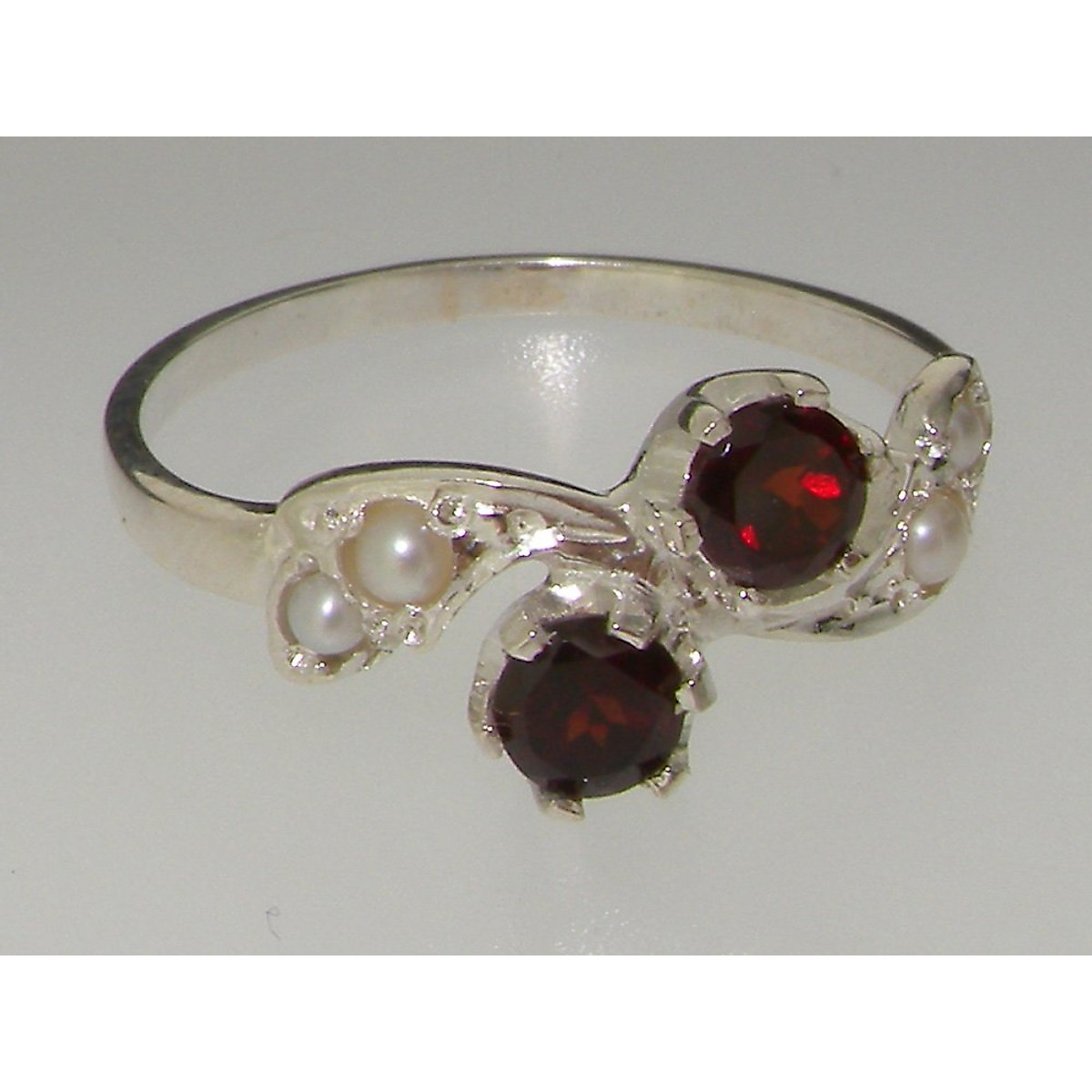 LetsBuyGold 925 Sterling Silver Natural Garnet and Cultured Pearl Womens Band Ring - Sizes 4 to 12 Available