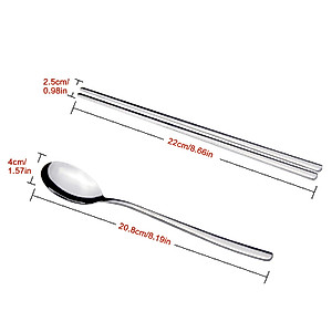 IQCWOOD Spoon and Chopsticks Set, 5 Pair Stainless Steel Metal Chopsticks Spoon Set, 5 Set Korean Chopsticks and Spoons, Reusable Flat Long handle Chopstick Spoon Set for Home, Kitchen or Restaurant