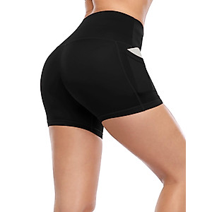 CADMUS High Waist Athletic Shorts for Womens Yoga Fitness Workout Running Shorts with Deep Pockets,3 Pack,1016,Black & Grey & Wine Red,Large