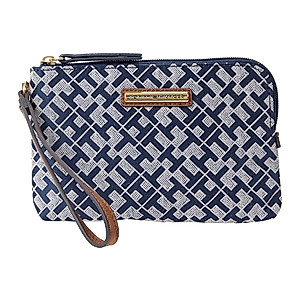 Tommy Hilfiger Small Wristlet-Geometric Jacquard Navy White/Cognac One Size