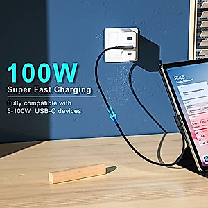 USB C to USB C Cable 100W 1ft 3 Pack 90 Degree Type C Cable Nylon Braided Right Angle USBC Fast Charging Cable Compatible with MacBook Pro 2021, iPad Pro 2021, Samsung, Pixel, LG