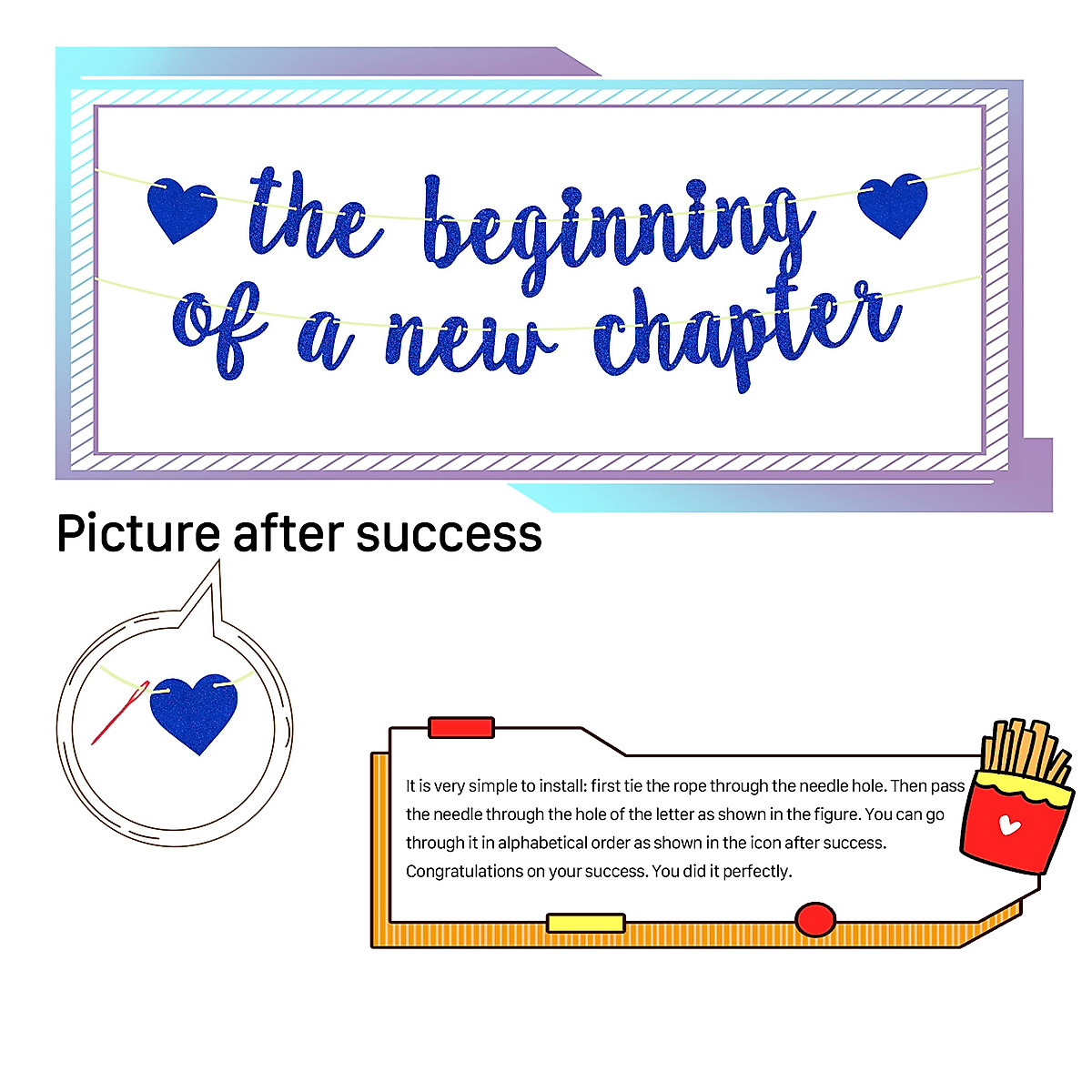 The Beginning of A New Chapter Banner, Farewell! Good Luck! Banner Decorations, Graduation, Retirement, Baby Shower, Engagement, Party Supplies Blue Glitter…