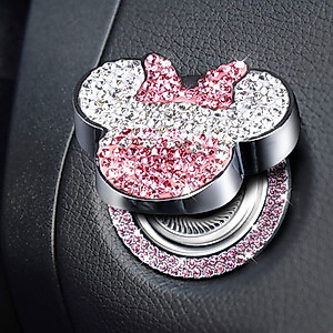 Pangpai Car Cute Push to Start Button Cover Accessories, Bling Crystal Car Engine Start Stop Button Cover, Pink Car Decoration Interior Sticker for Women Girl