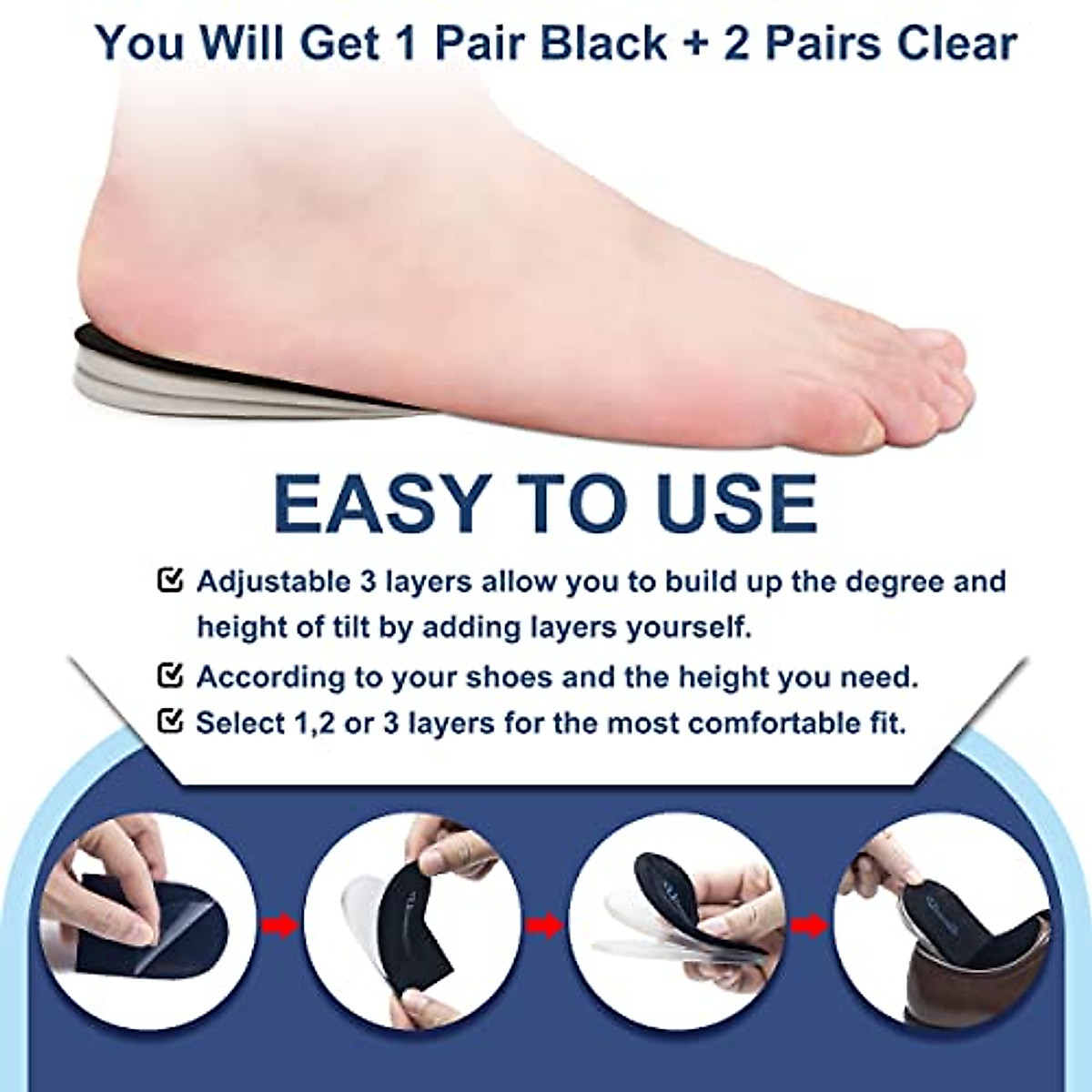 Urwalk 3 Layers Adjustable Supination & Over - Pronation Adhesive Corrective Gel Shoe Inserts, Medial& Lateral Heel Wedge Lifts for