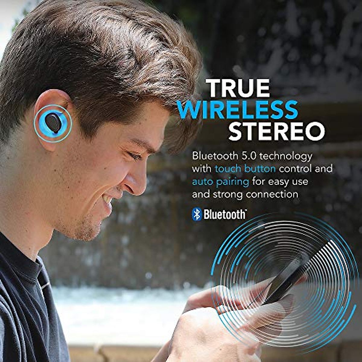 Billboard Bluetooth 5.0 True Wireless Stereo Earbuds with Charging Case, Black