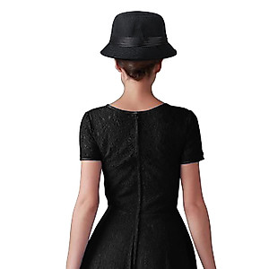 CROWN GUIDE 1920s Gatsby Church Cloche Derby Hats for Women Ladies Bow Bucket Wedding Bowler Hats Tea Party Black