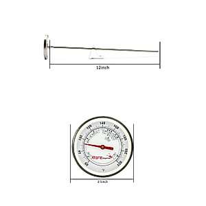 Krome Stainless Steel Instant Read Beverage and Frothing 2.5" Dial Thermometer, 12" Stem - C6912