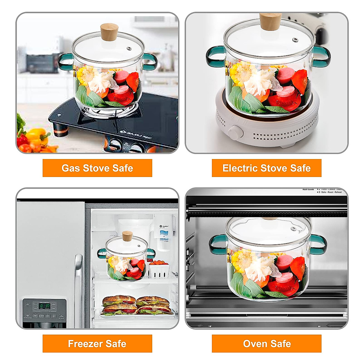 CADUFUELLY Transparent Glass Clear Heat Resistant Cooking Pot with Lid Soup Porridge Pot Glass Cookware Soup Bowl for Kitchen