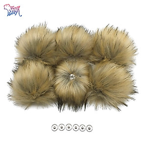 Furryvalley Faux Fur Pompom 6pcs DIY Crafts Fluffy Balls for Hat Shoes Scarves with Snap Fastener Removable Knitting Hat Horse Riding Hat Silk Accessories 6 Inch Extra Large(Brown)
