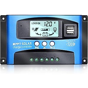 MPPT Solar Charge Controller 60 Amp,12V/24V Solar Panel Charger Intelligent Regulator with Dual USB Port+LCD Display (60A,12V/24V)