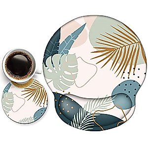 DINKY Ergonomic Mouse Pads, Cute Mouse Pad with Wrist Rest Support Gel, Non-Slip PU Base Mouse Mat with Memory Foam for Home, Office and Gaming, Easy Typing & Pain Relief (Abstract Style Plants)