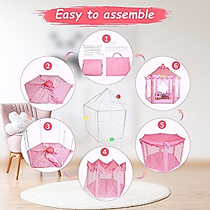 NABIYE Large Princess Tent for Girls, Kids Play Tent with LED Star Lights, 55'' x 53'' (DxH), Princess Toys, Princess Castle for Indoor and Outdoor Games, ASTM&CPC Certified Pink