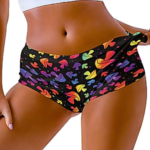 YEXIATODO Black Rave Bottoms for Girls Stylish Mushroom Hot Pants High Waisted Booty Shorts Rave Pants for Women Breathable for Yoga Gym Cycling Twerk Beach Everyday Casual Lounge Wear L