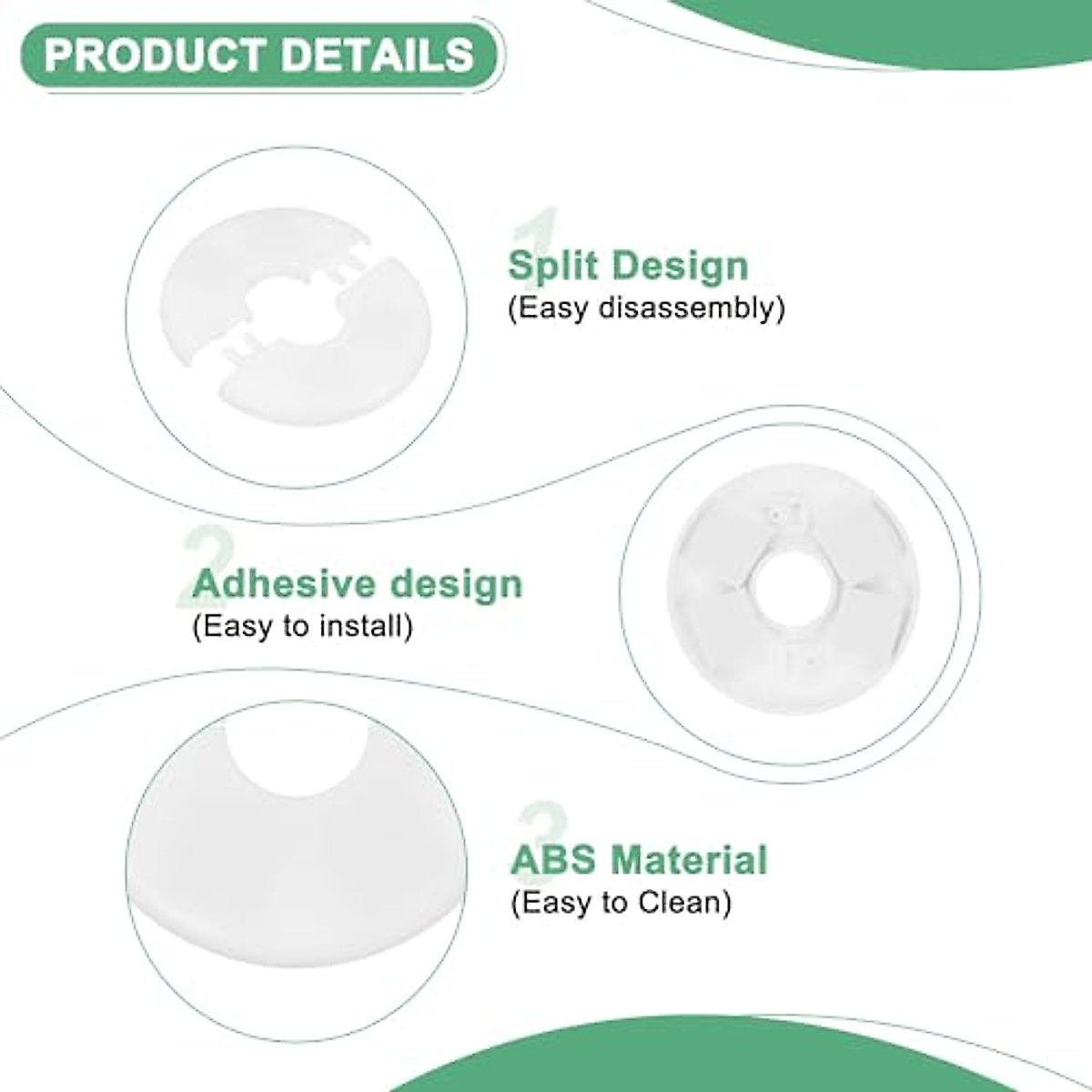 M METERXITY 2-Pack Wall Split Flange, for 0.8 Inch/20mm OD Pipe ABS Escutcheon Plate Round Self-Adhesive Plumbing Cover Plates for Water Pipe/Faucet [White]