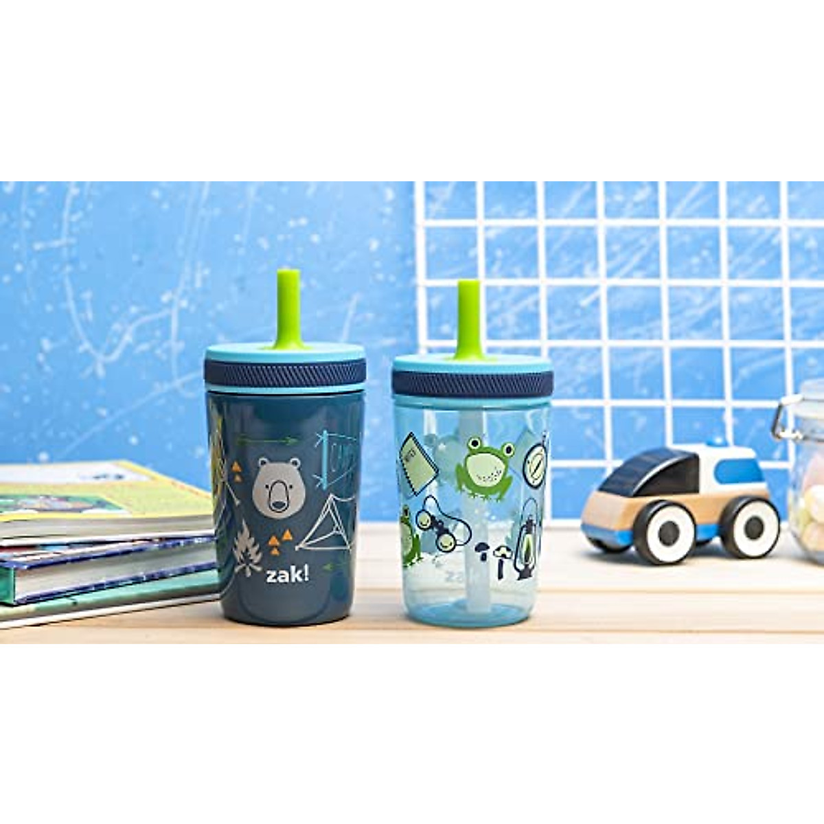 Zak Designs Campout and Camping Kelso Tumbler Set, Leak-Proof Screw-On Lid with Straw, Bundle for Kids Includes Plastic and Stainless Steel Cups with Bonus Sipper, 3pc Set, Non-BPA,15 fl oz