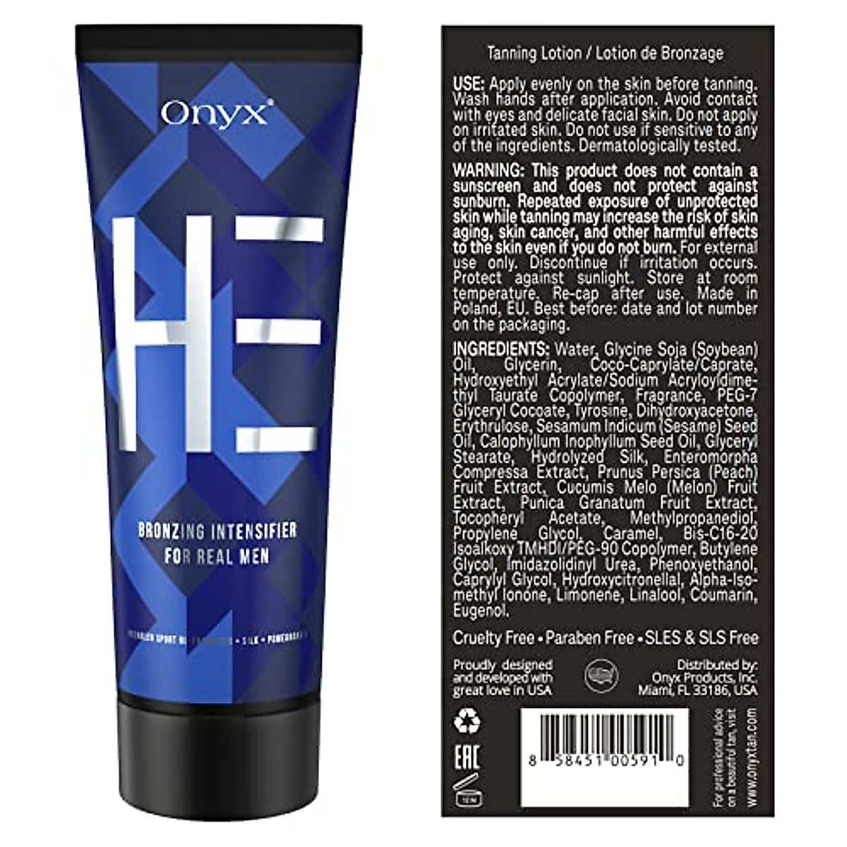 Onyx HE Tanning Bed Lotion for Men - Indoor Tanning Lotion Accelerator & Bronzer, Quick & Dark Tan, Men's Tanning Lotion with Skin Firming, Muscle Bronzing Complex & Moisturizing Formula