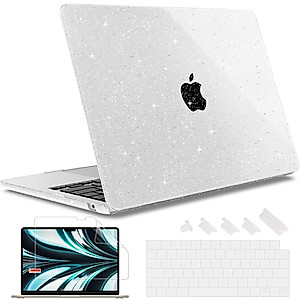 May Chen Compatible with M3 MacBook Air 13.6 inch Case 2022 2023 2024 A3113 A2681 M2 Chip, Plastic Hard Shell Case for MacBook Air 13.6" with Liquid Retina display Fits Touch ID, Clear Glitter