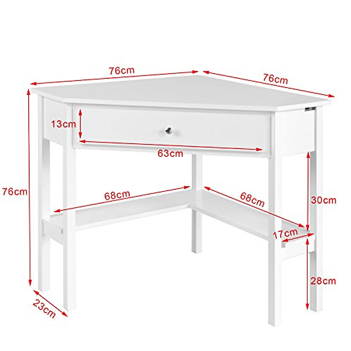 Haotian FWT31-W, White Corner Desk, Triangle Computer Desk with Drawer and Shelf, Home Office Desk, Computer Workstation