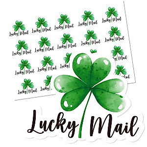 MEYFCLA Lucky Mail Clover Patrick's Day Sticker,Cute Mail Envelopes Stickers for Handmade Goods/Bags Business Packages ,Patrick's Day Theme Small Shop Business Stickers for Envelopes Seals 240 Labels