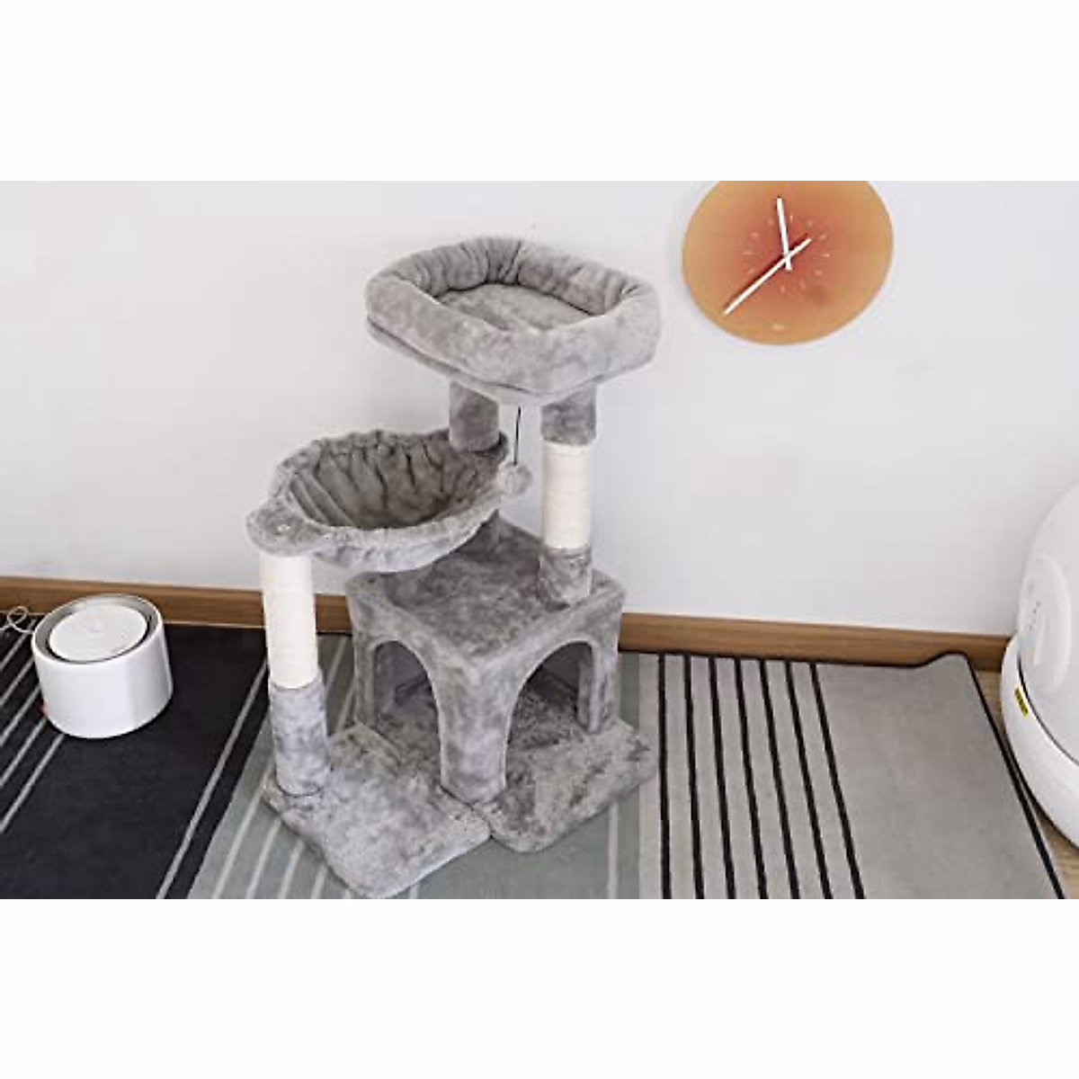 Pesofer Cat Tree, Small Cat Tower with Sisal Scratching Post and Hammock Light Gray