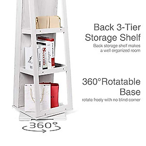 TWING 360° Rotating Jewelry Armoire with Mirror, Full Length Mirror Jewelry Cabinet Standing, Inside Mirror with Jewelry Storage, Rear Storage Shelves, Soft Velvet Interior,Girl Gift (Marble White)