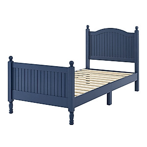 MUSEHOMEINC Wooden Twin Bed Frame with Headboard & Footboard Designed with Classic Ball finials, Beadboard Paneling and Lathe-Turned feet，No Box Spring Needed (Blue)