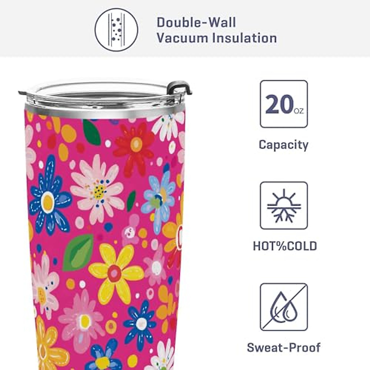 sanluoli Fresh Little Flowers Peach Stainless Steel insulated water bottle with Straw Leak Resistant Flip coffee mug for men for Home, Office or Car portable straw tumbler 20 OZ