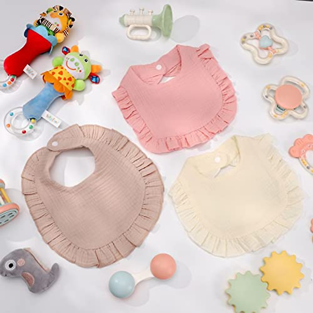 QUEEN KING 6 Pack Baby Bibs, Muslin Bandana Drool Bibs for Boys Girls, Adjustable Soft & Absorbent lace Feeding Bibs for Teething and Drooling Multi-Use Scarf Bibs