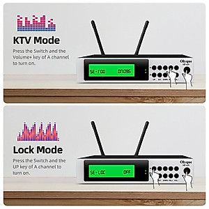 olyque Wireless Microphones, All Metal Dynamic Professional UHF Dual Handheld Cordless Microphone, Auto Scan, 300ft for Parties, Events and Church(HP-619)