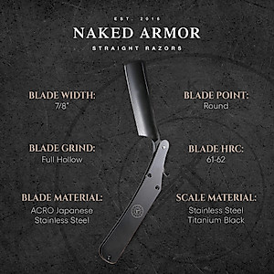 Naked Armor Straight Razor Kit - Shave-Ready Japanese Stainless Steel Blade, Complete Mens Shaving Kit, Straight Razor Shaving Kit for Beginners with Shaving Soap, Brush, Strop, Gift Box (Metallic)