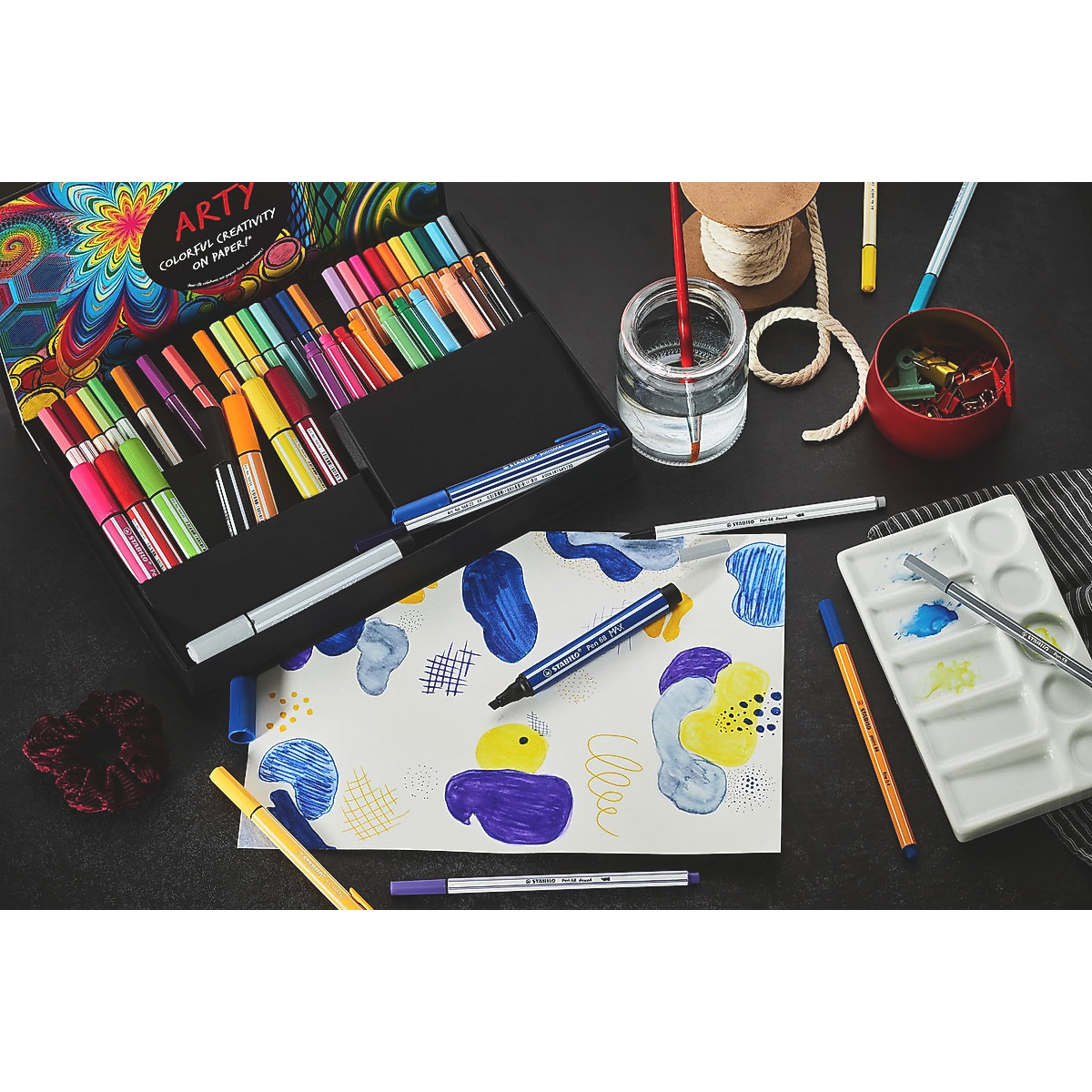 STABILO Creative Set - Pen 68 Max, Pen 68, Pen 68 brush, point 88, pointMax, ARTY, 55-Pieces - drawing, illustration, writing
