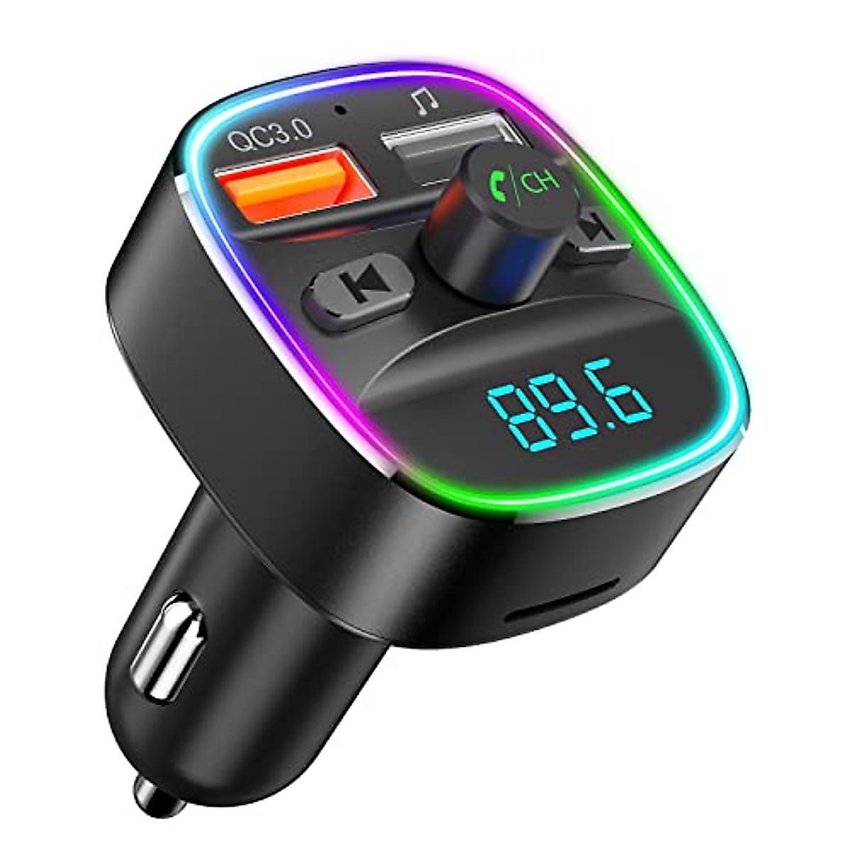 Nulaxy Bluetooth FM Transmitter for Car,Bluetooth Car Adapter with Dual USB Charging Car Charger MP3 Player Support TF Card & USB Disk,Hands Free Calling,7 Colors Led Backlit Light