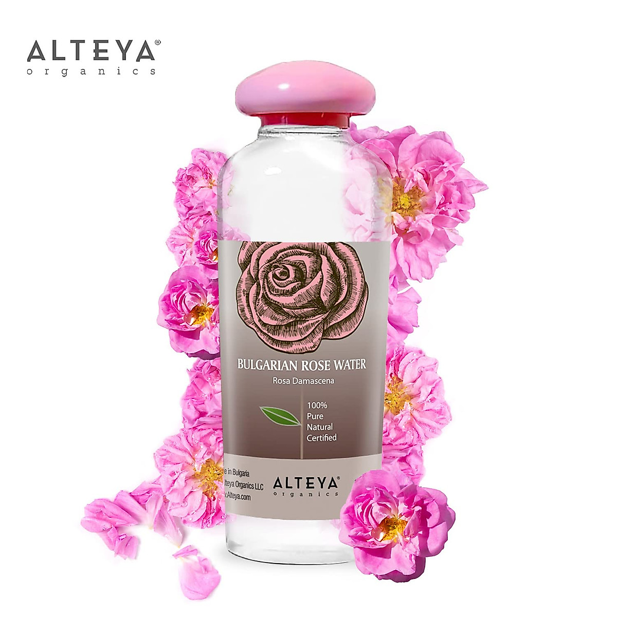 Alteya Organics Rose Water Natural Facial Toner, 17 Fl Oz/500mL Pure Bulgarian Rosa Damascena Flower Water,Award-Winning Moisturizer BPA-Free Bottle with Reducer