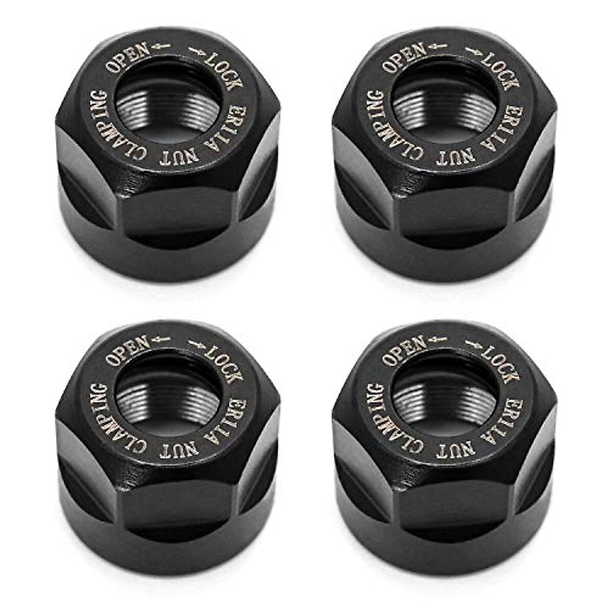 QWORK ER11 A Collet Clamping Nuts for CNC Milling Chuck Holder Lathe, 4 Pack (Black), M14 Thread