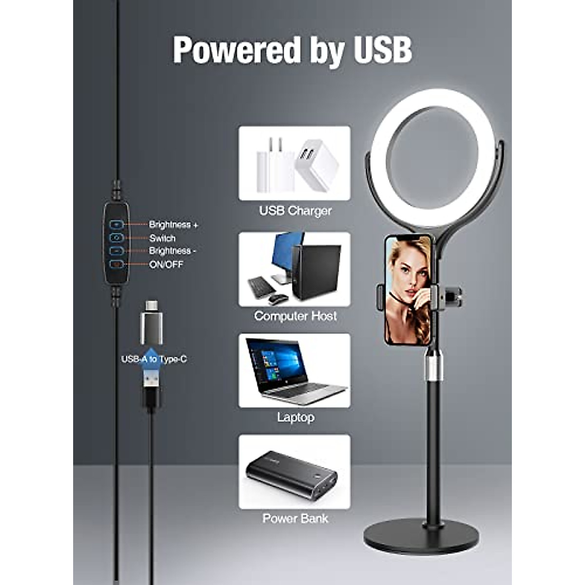 Computer Ring Light for Video Conference Lighting, Elitehood Desktop Ring Light with Stand for Laptop, 8 inch Light Ring for Zoom Meeting, Video Recording/Make Up/Live Streaming//Online Video Call