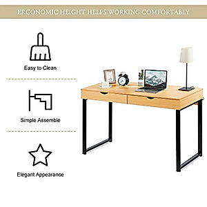 NDGDGA Desktop Computer Desk with Drawers for Small Spaces, Modern Home Office Laptop Table, Multipurpose Gaming Writing Study Computer Table Wooden Workstation (Yellow, 47.2 x 20.5 x 29.5 inches)