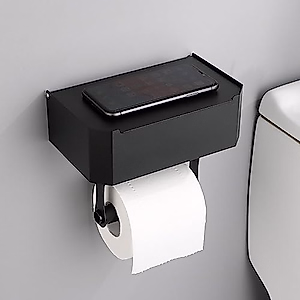 Stainless Steel Toilet Paper Holder with Shelf | Wall Adhesive Toilet Paper Storage | Bathroom Tissue Roll Holder with Wipes Organizer for Convenient AccessOrganizer