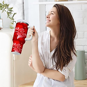 RPLIFE Roses Red 40oz Tumbler with Handle, Stainless Steel Tumbler with Straw, Coffee Tumbler