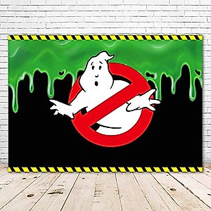 LINFENG Photo Backdrop Green Slime 7x5ft Cartoon Ghosterbusters Happy Birthday Background for Kids Vinyl Ghostbusters Theme Party Tablecloth Child Room Wall Decor Poster