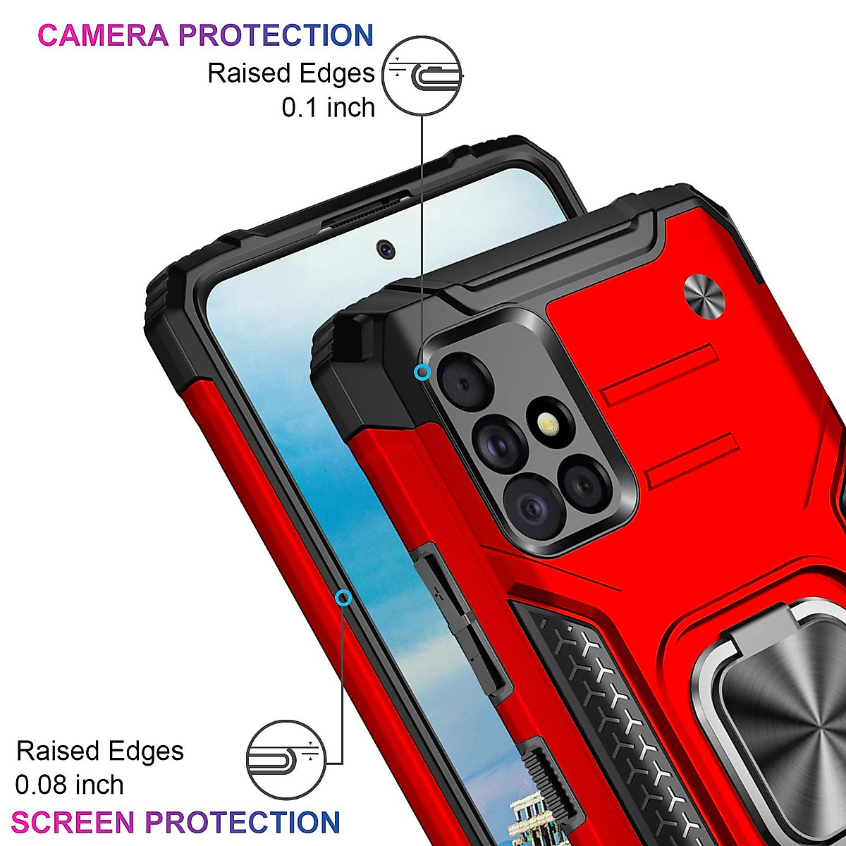 IKAZZ for Galaxy A51 5G Case with Screen Protector,Dual Layer Soft Flexible TPU and Hard PC Anti-Slip Full-Body Rugged Protective Phone Cover with Kickstand Red