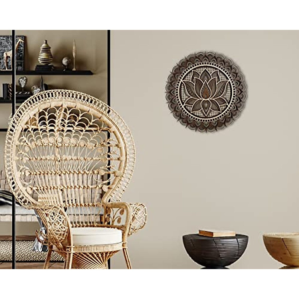 Mandala Wall Art, Mandala Wood Wall Art Decor, Lotus Flower Wall Decoration, Layered Mandala (Small)