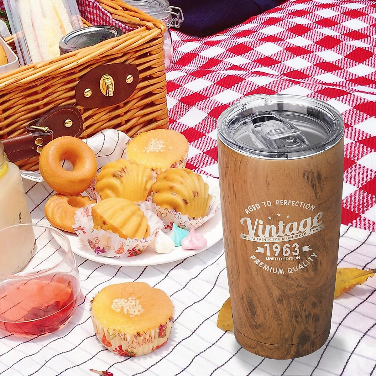 NUI LIVING Vintage 1963 60th Birthday Christmas Gifts for Women Men Insulated Stainless Steel Tumbler - 60 Year Old Presents 20 oz Best Christmas Gift for Mom Dad Wife Husband Aunt Grandma 60th Party