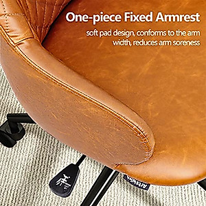 Leather Office Chair Brown Leather Desk Chair with Arms, Brown Office Chair Mid Century Chair with Wheels, by Artswish