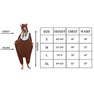 NEWCOSPLAY Unisex Adult Coffee Reindeer Onesie Plush One Piece Pajamas Christmas Costume(Small, Coffee Reindeer)