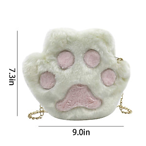RARITYUS Cute Cat Paw Shape Shoulder Bag Purse Fluffy Plush Crossbody Handbag Clutch with Chain Strap for Women Girls
