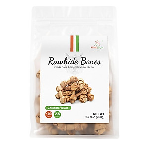 MON2SUN Dog Rawhide Knot Bones Small Rawhide Bones Mini Dog Chews Chicken Flavour 2.5 Inch 100 Count for Puppy and Small Dogs